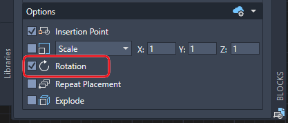 Unable to rotate when inserting blocks from Ribbon Panel in AutoCAD