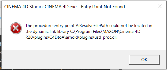 "Entry Point Not Found" when installing Arnold plugin