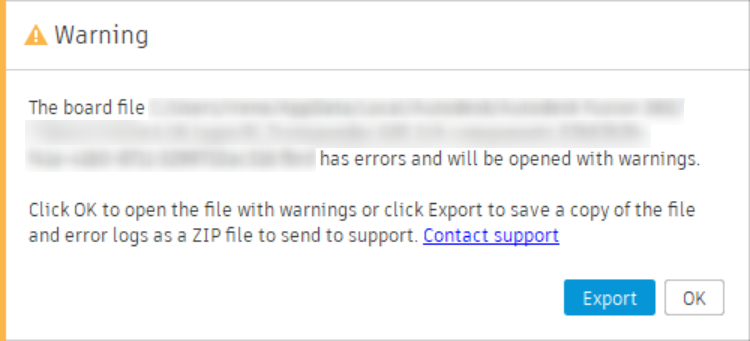 "The library/schematic/board file has errors and will be opened ...