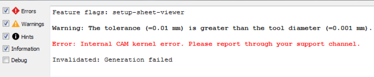 "Internal CAM kernel error" when generating a toolpath in Fusion on ...
