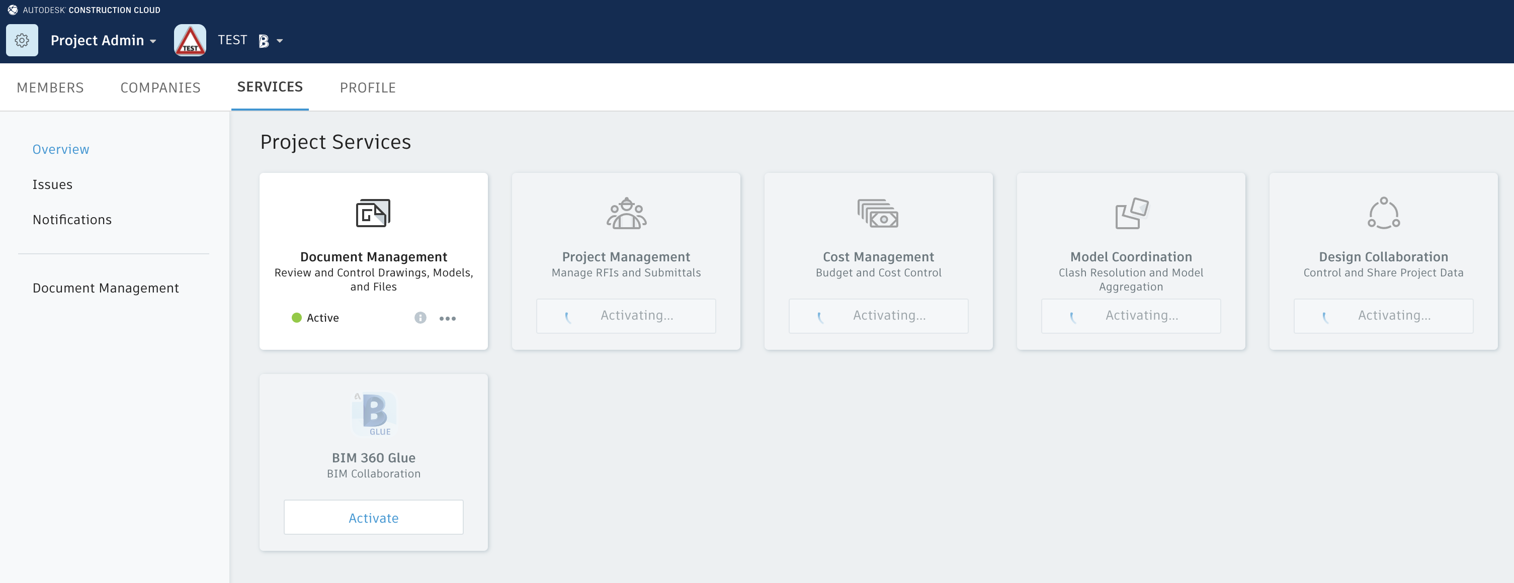 Services stuck activating after unarchiving a project in BIM 360