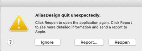"AliasDesign wurde unerwartet beendet" beim Starten von Alias Design ...