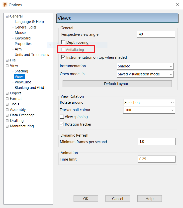 在新 PC 上安装 PowerShape 后，曲面边缘和线框的可视化不清晰