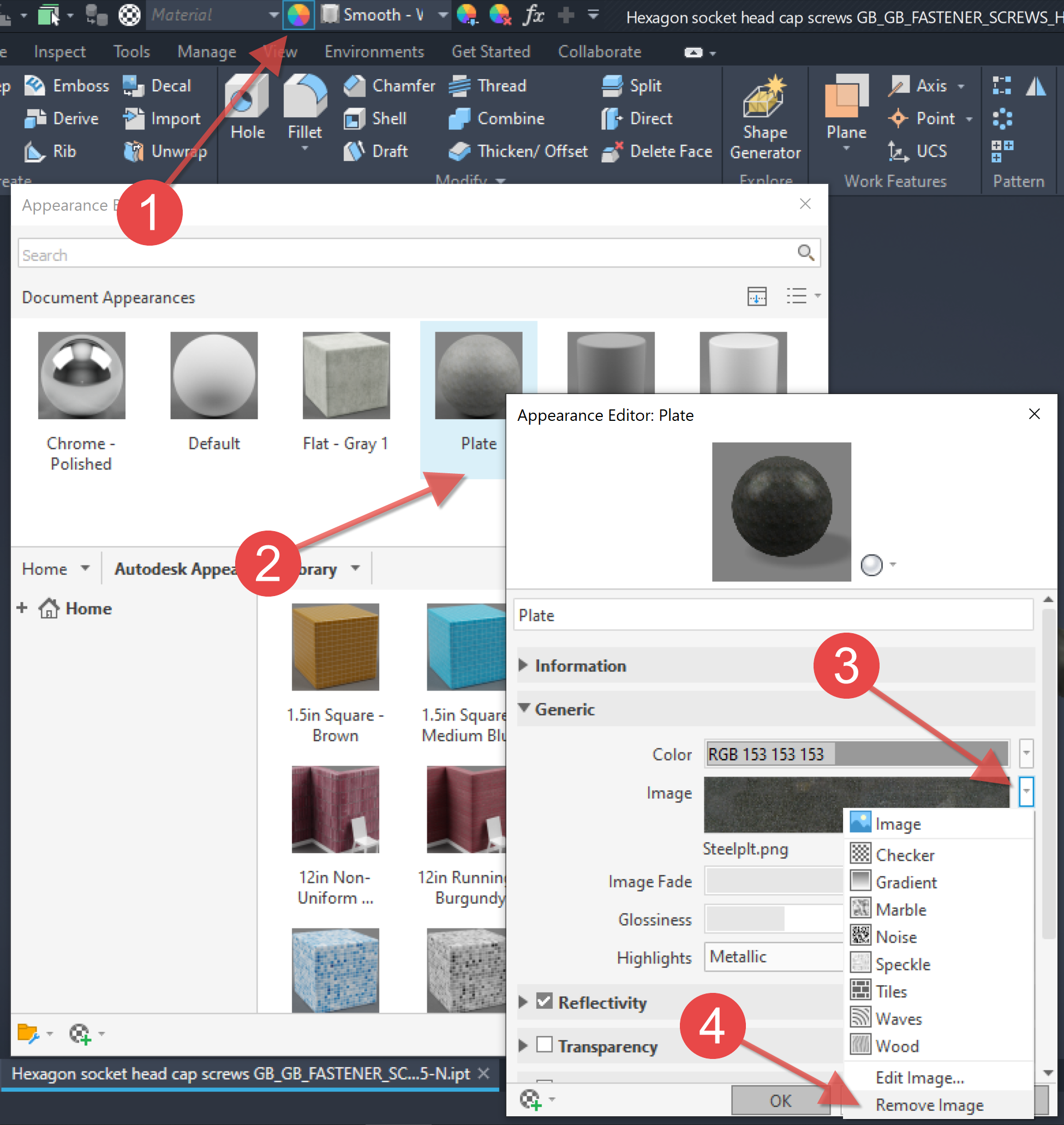 某些零件在Inventor部件中显示有带纹理的外观
