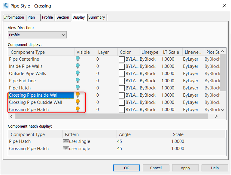 Pipes cannot be displayed in both perpendicular and parallel profile ...