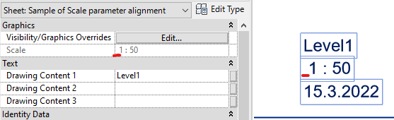 Scale parameter not aligned with other parameters in Titleblock in Revit