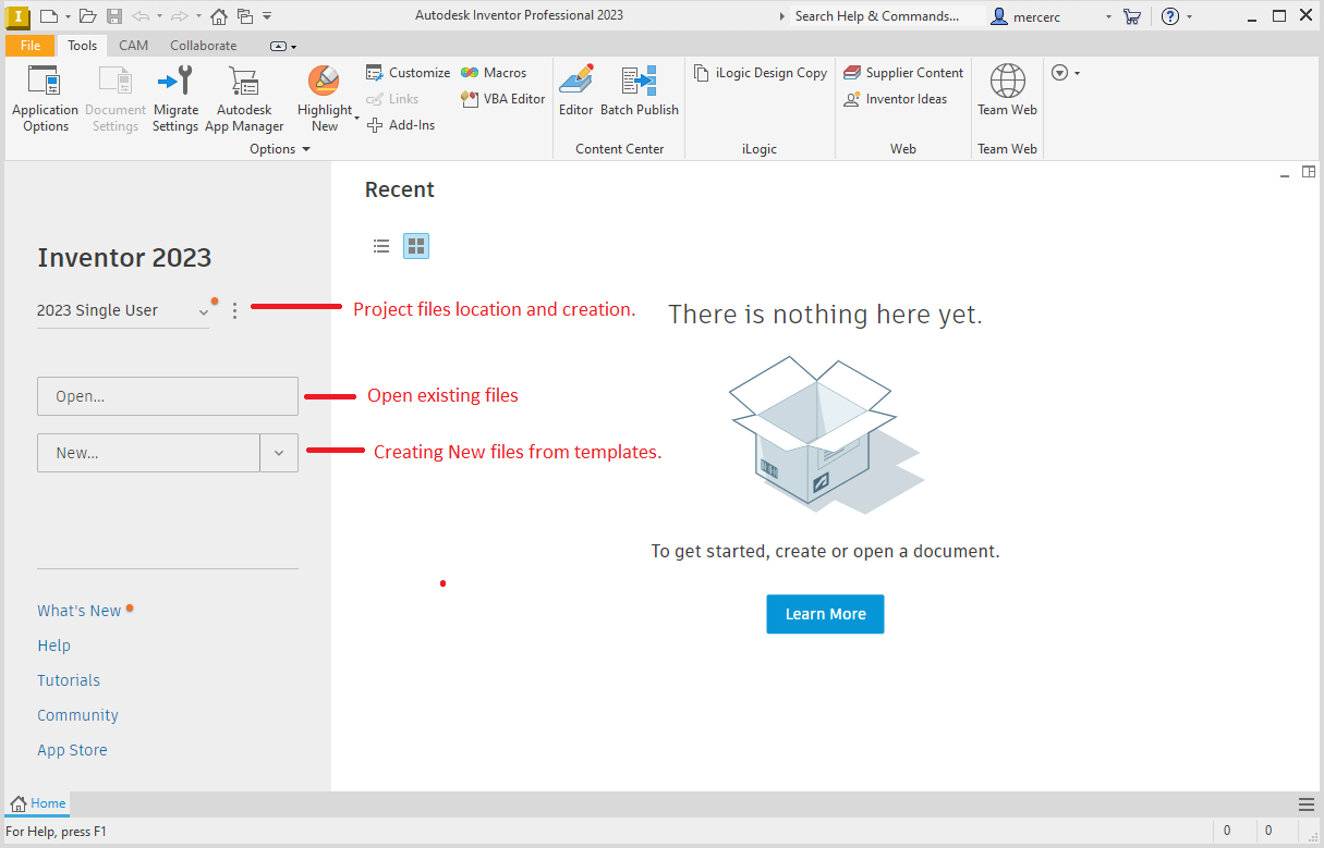 Home page is different in Inventor