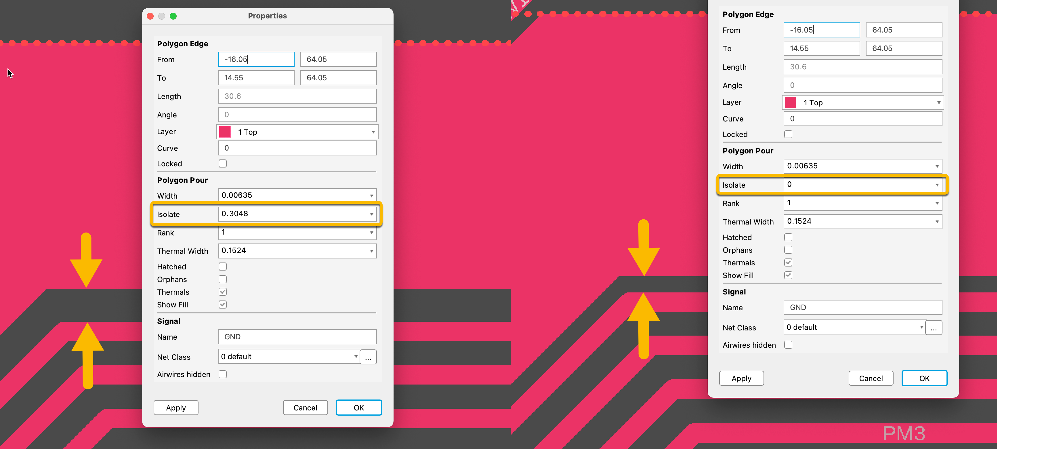 Unable to edit isolate in polygon pour properties in Autodesk Fusion Electronics