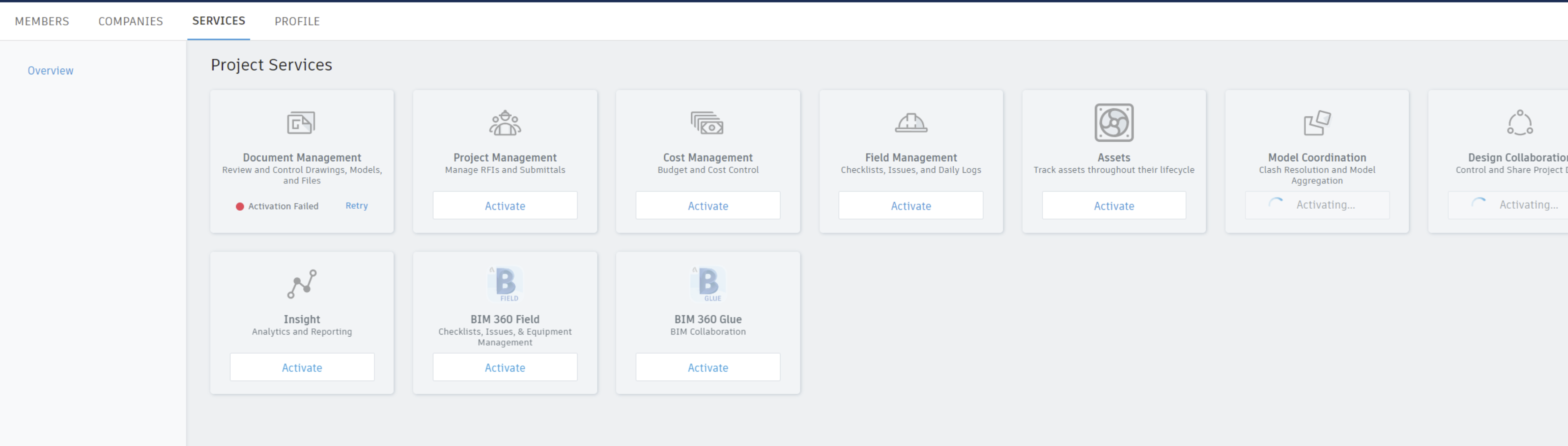 "Activation Failed" is shown or unable to restore archived project in BIM 360