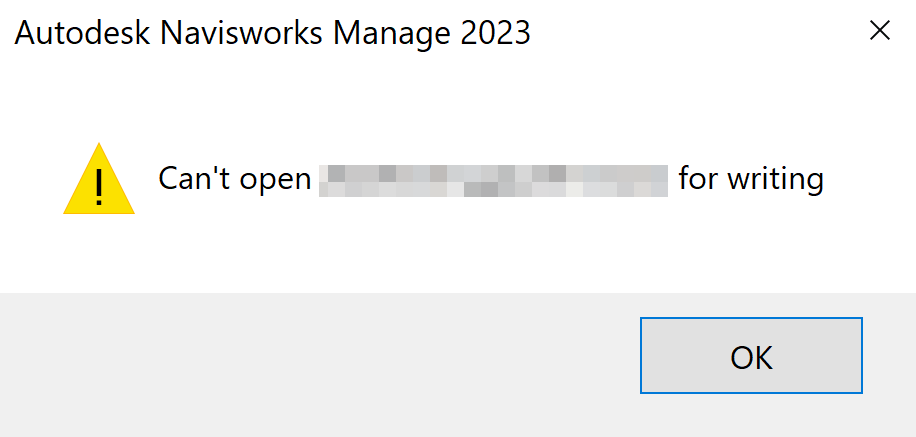 在 Navisworks 2023 中保存 BIM 360 Glue 项目时显示“无法打开 Navisworks 模型进行写入”