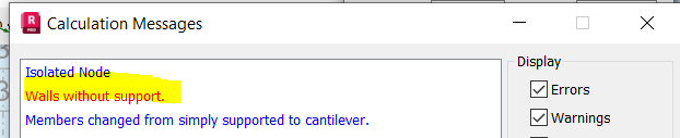 "Walls without supports" message while Load Take Down model calculation ...