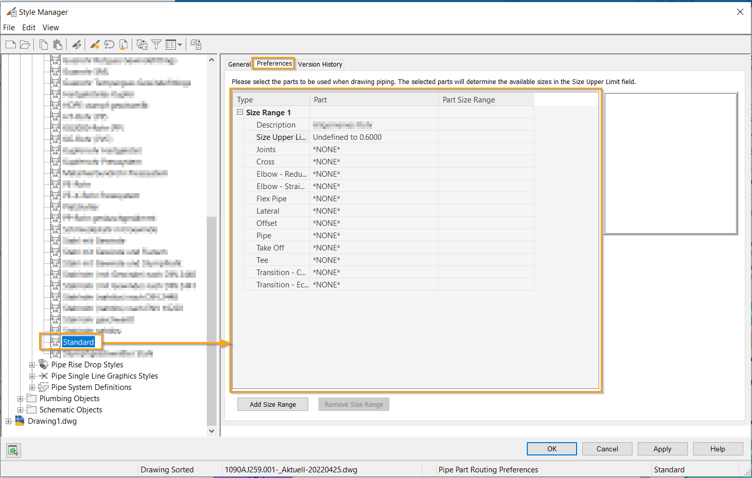 Pipes created via the Add grip are using wrong size and type of pipe in AutoCAD MEP