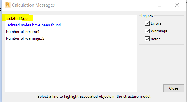 "Isolated node" message appears while model analysis in Robot Structural Analysis