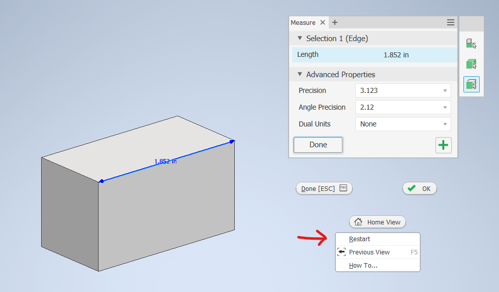 Der Abschnitt zum Erweitern der Position wird im Befehl Messen in ...