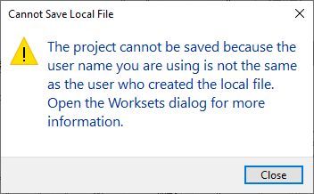 "The project cannot be saved because the username is not the same..." when trying to save ...