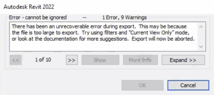 "There has been an unrecoverable error during export Revit." when export to IFC from Revit