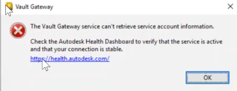 "The Vault Gateway service can't retrieve service account Information ...