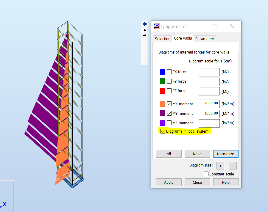 Verständnis der Option Diagramme im lokalen System im Dialogfeld Diagramme für tragende Wände in ...