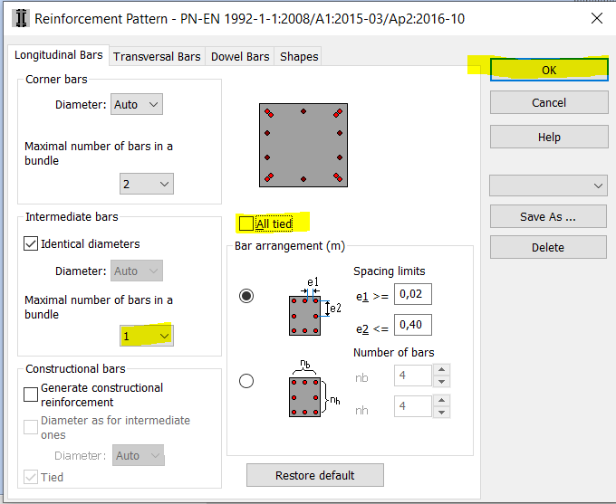 How to reduce number of ties for RC column provided reinforcement in Robot Structural Analysis