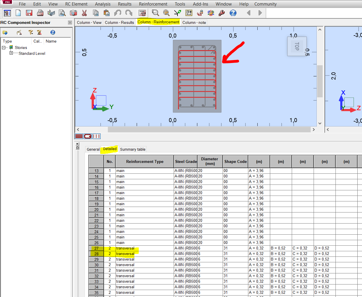 How to reduce number of ties for RC column provided reinforcement in Robot Structural Analysis