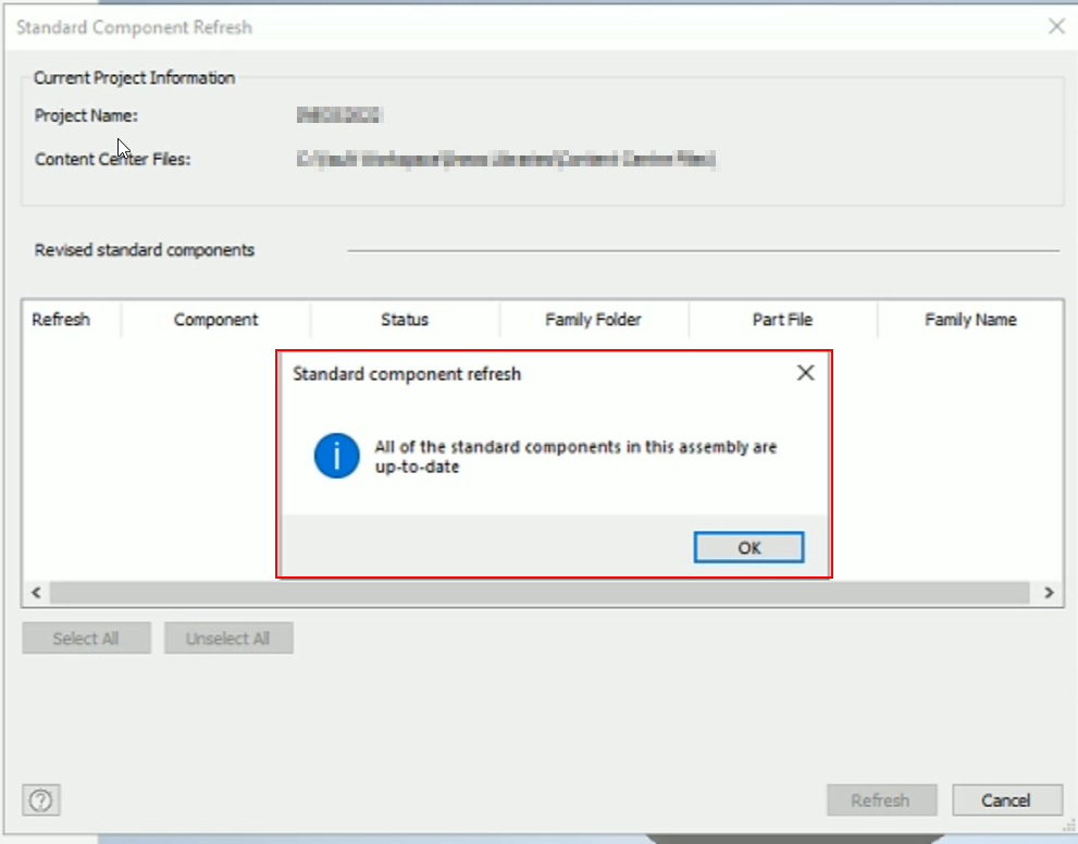 "All of the standard components in this assembly are up-to-date" when trying to refresh Inventor ...
