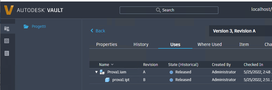 Vault Thin Client始终在“使用”选项卡中显示最新版本的子项