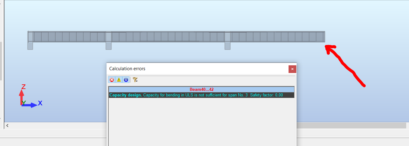 “ULS 的抗弯承载力不足”，而具有未识别支撑的 RC 梁在 Robot Structural Analysis 中提供的钢筋设计