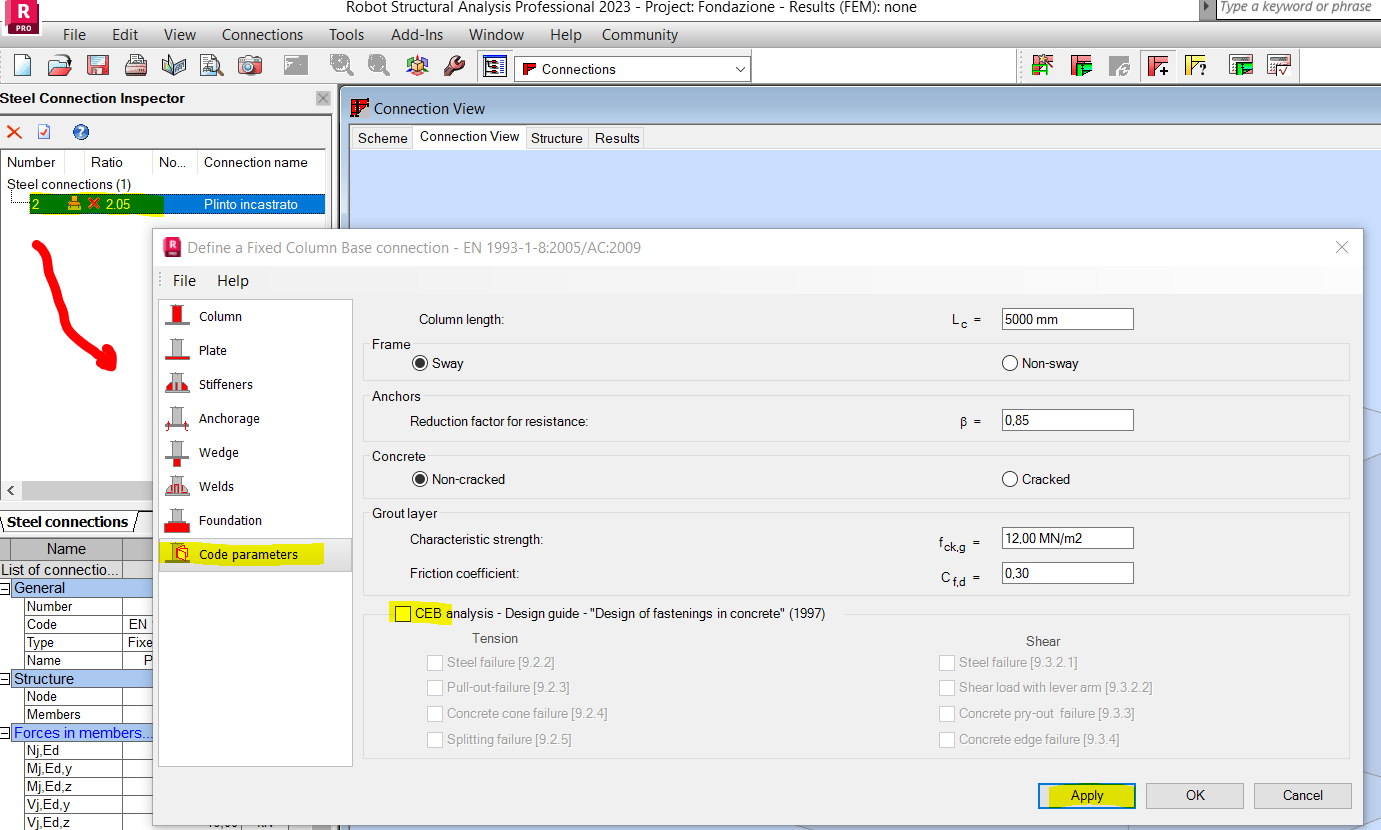 Too high steel column base utilization ratio in Robot Structural Analysis