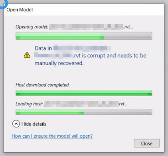 "Attempted to access an unnamed file past its end" when opening or linking a Revit model from ...