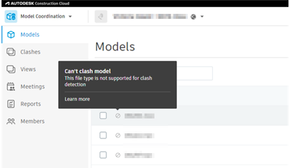 在 BIM 360 Model Coordination 或 Autodesk Construction Cloud Model Coordination 中查看 NWC 文件时，显示“不能对 ...