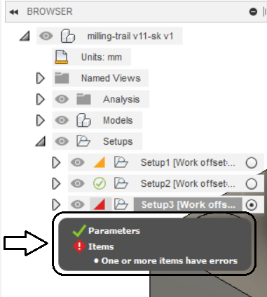 Red tag visible on the setup with a notification one or more items have ...