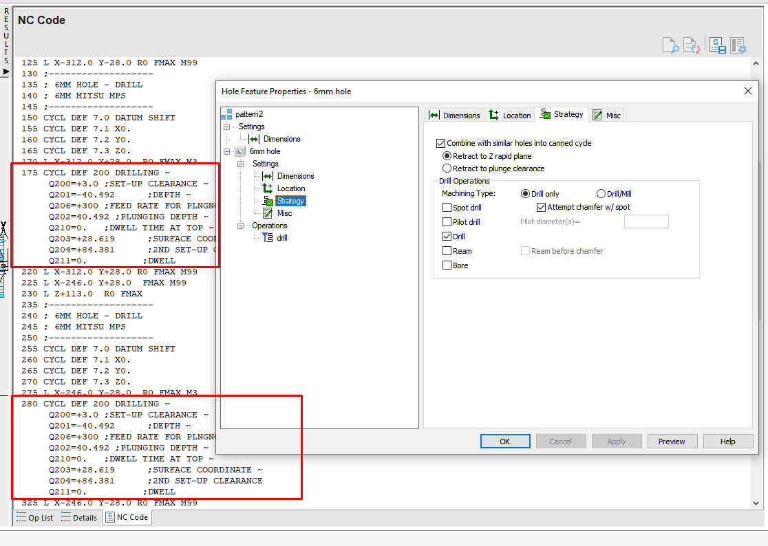 Featurecam中单独的钻孔循环输出 