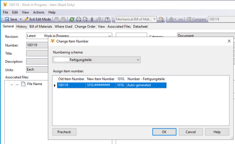 How to use item number schema when create item in Vault Client
