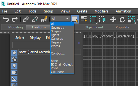 使用 3ds Max 时，“选择过滤器”列表为空