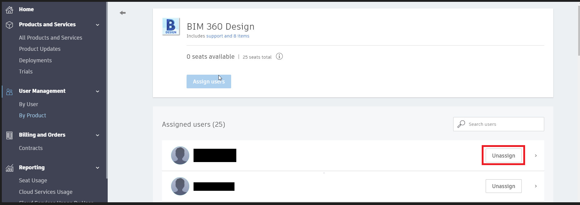 How to assign or unassign a BIM Collaborate Pro license seat to a user