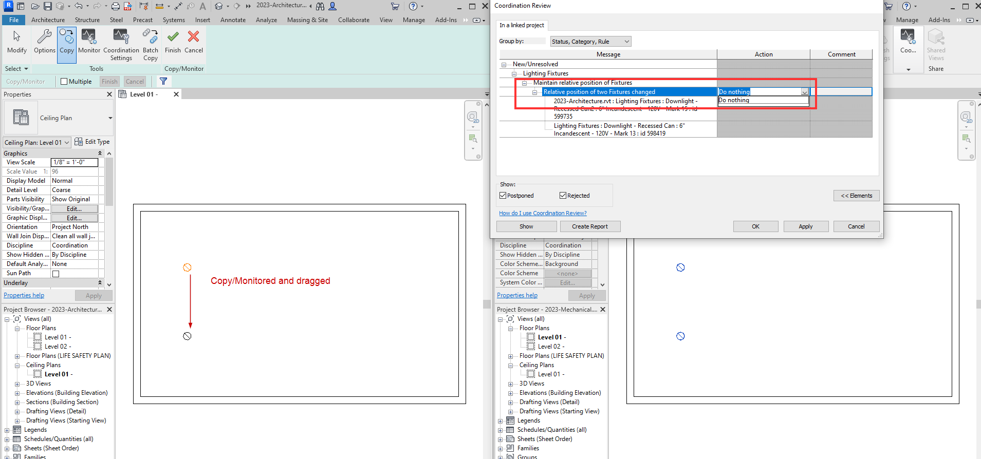 Coordination Review only action is "Do Nothing" for some elements in Revit