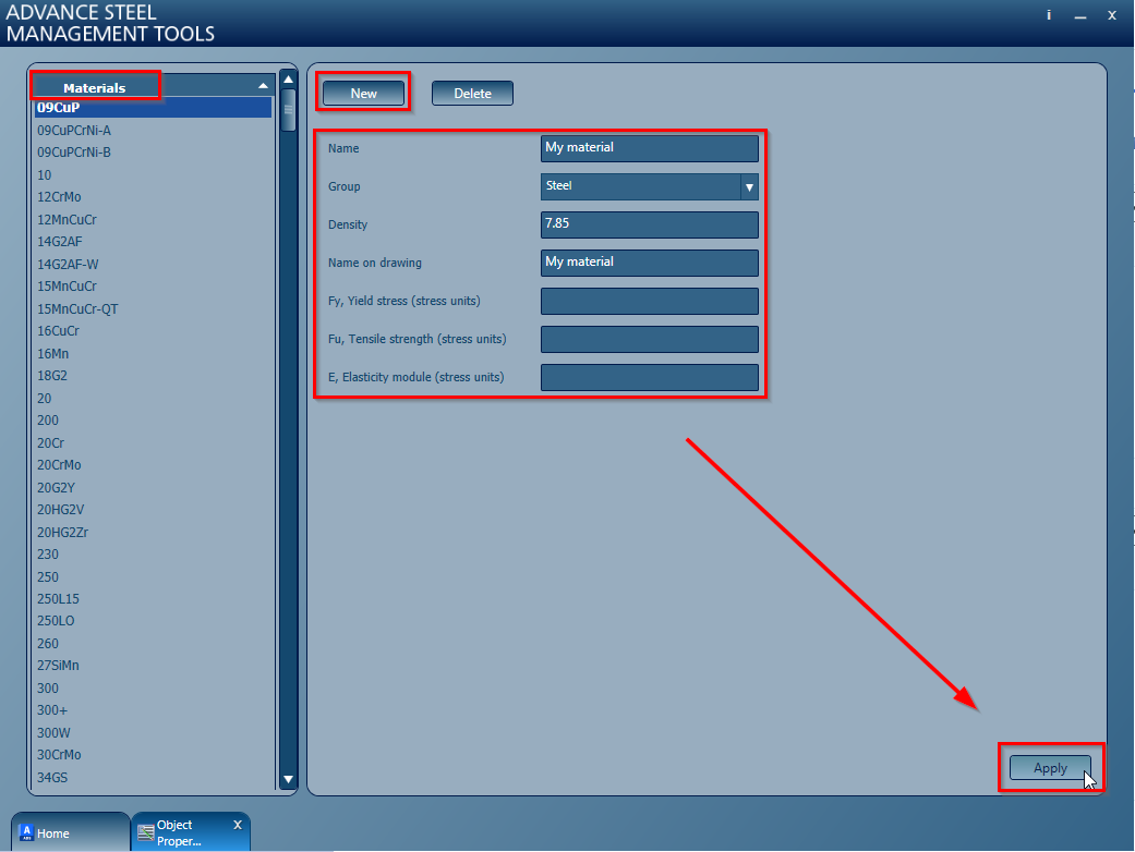 How to add new material in material library in Advance Steel