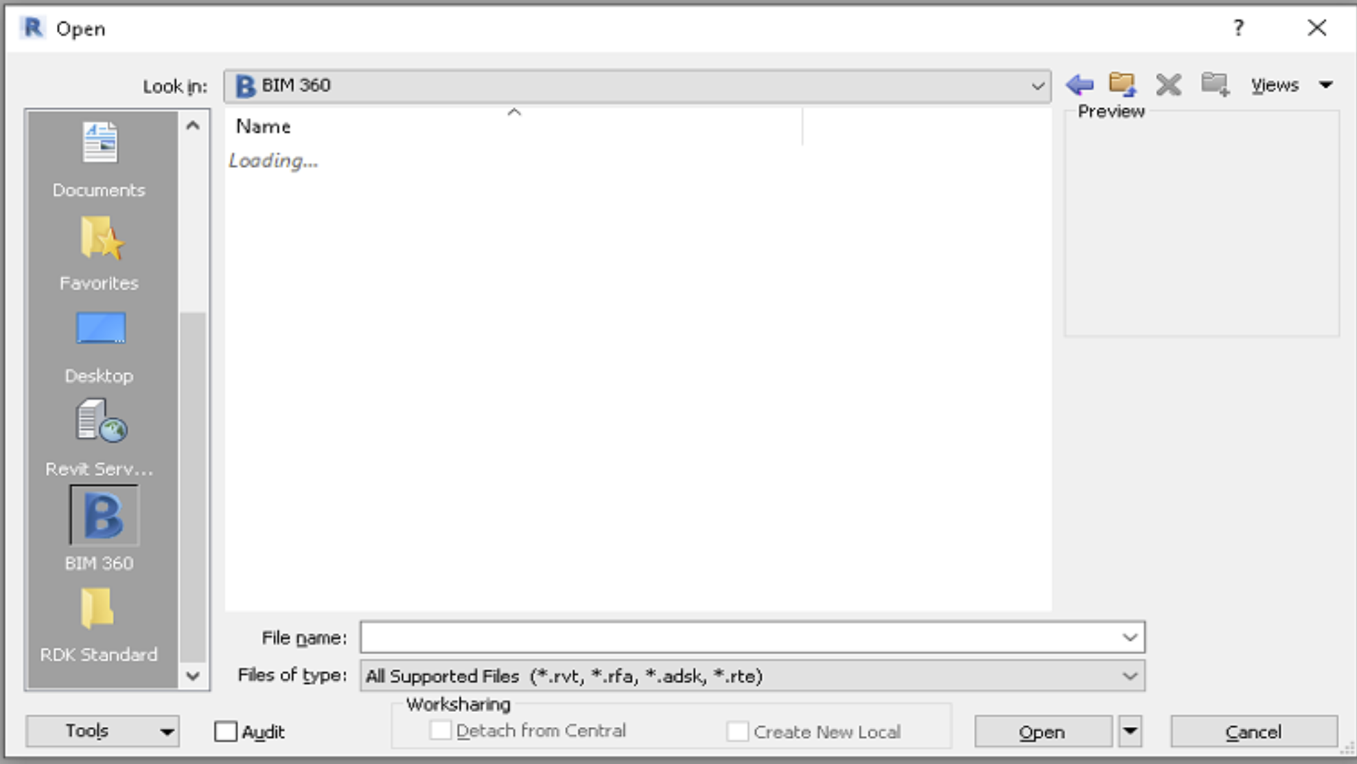 BIM 360 folder is stuck on loading in Revit 2018