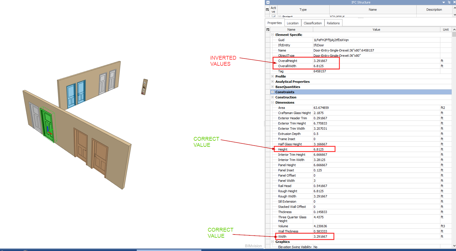 OverallHeight and OverallWidth of Doors have inverted IFC values from Revit