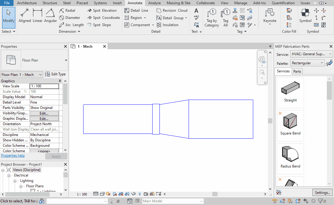 Revit에서 Design to Fabrication을 사용할 때 InLine MEP 요소는 예기치 않은 치수를 상속합니다.