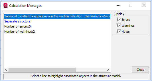 "Torsional constant Ix equals zero in the section definition. The value Ix = 1e-5 m4 will be ...