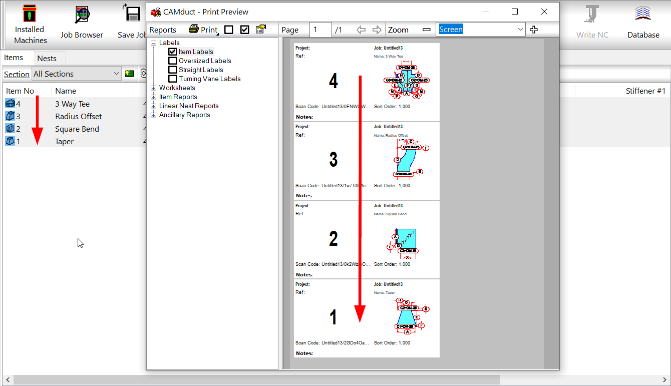 Unable to print Item Labels in a specific order in CAMduct