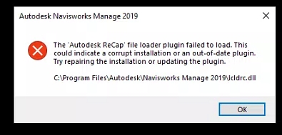 "The 'Autodesk ReCap' file loader plugin failed to load" error when opening Recap models in ...