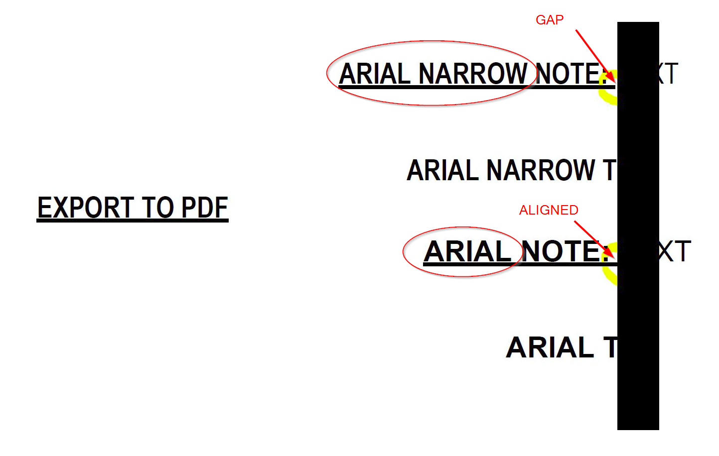 PDF Export and DWFx Export results in narrow spacing of Arial Narrow text compared to output ...