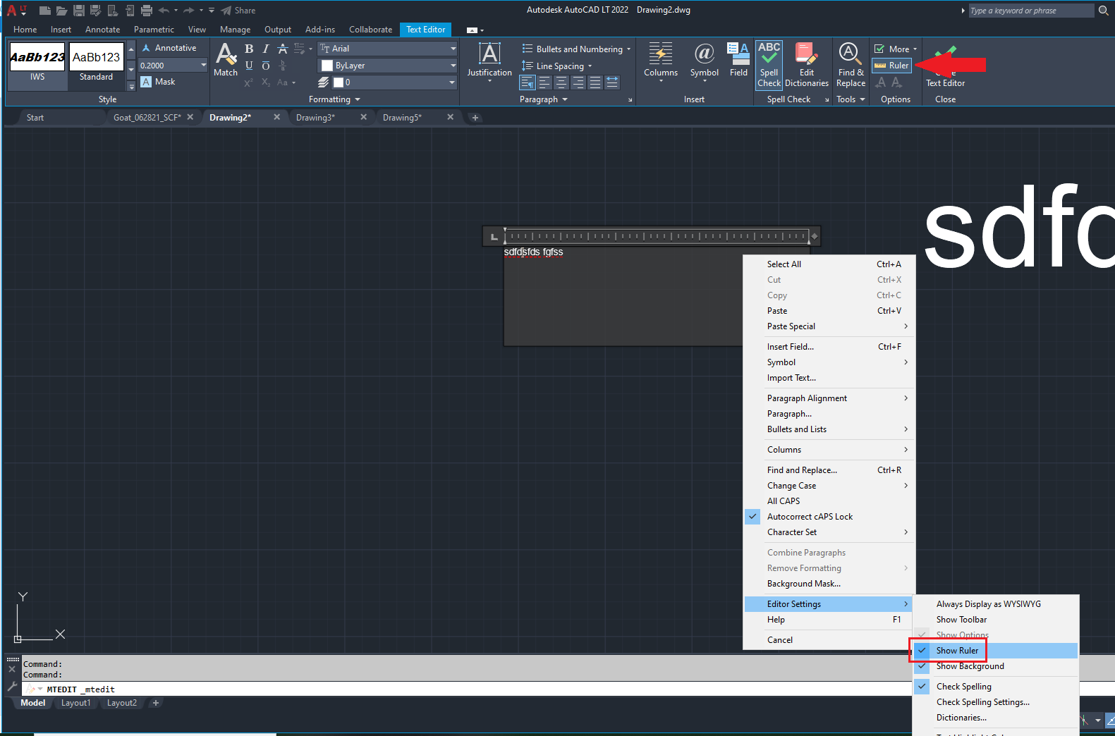 Lineal Und Gr en nderungsoptionen Im MText Editor Nicht Sichtbar