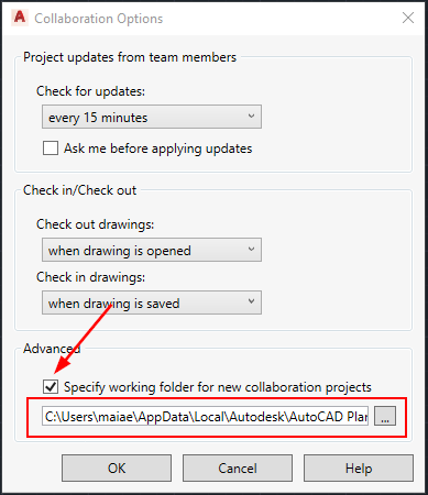 How to change the Collaboration folder path location in AutoCAD Plant 3D