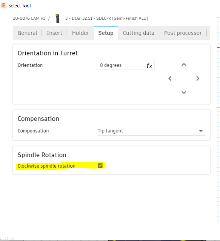How to change the tool orientation in Fusion turning operation