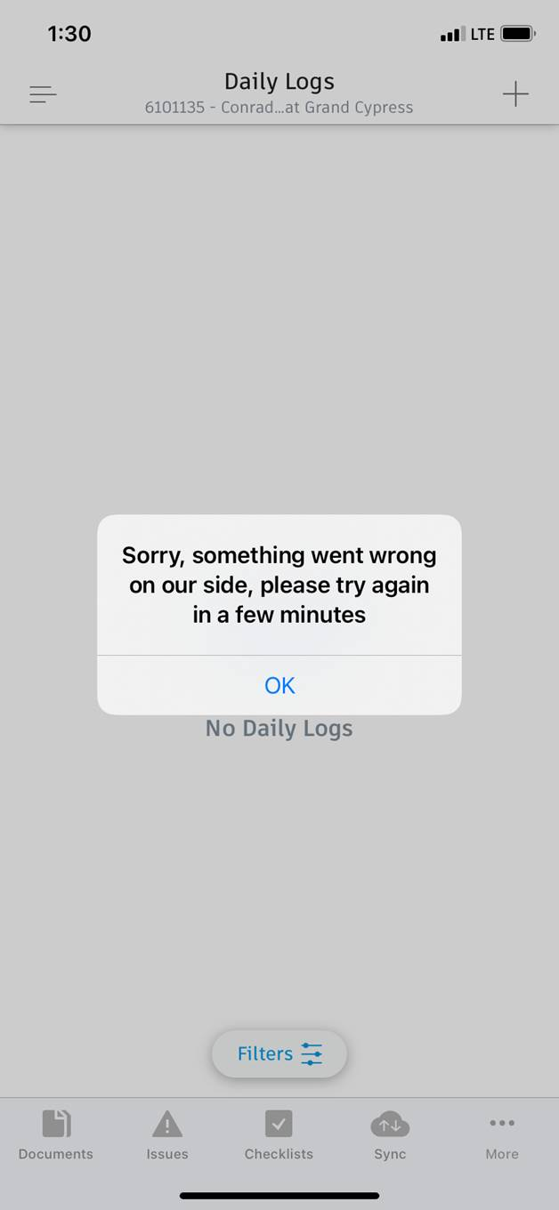 "Daily Logs didn't load." in BIM 360 Field Management