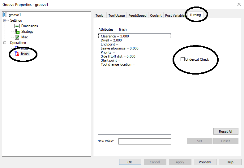 Groove tool with "use custom drawn insert" only cuts one side of the ...