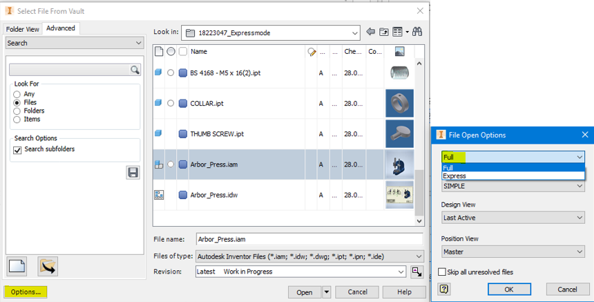 When retrieving an assembly in Inventor without express mode, the ...